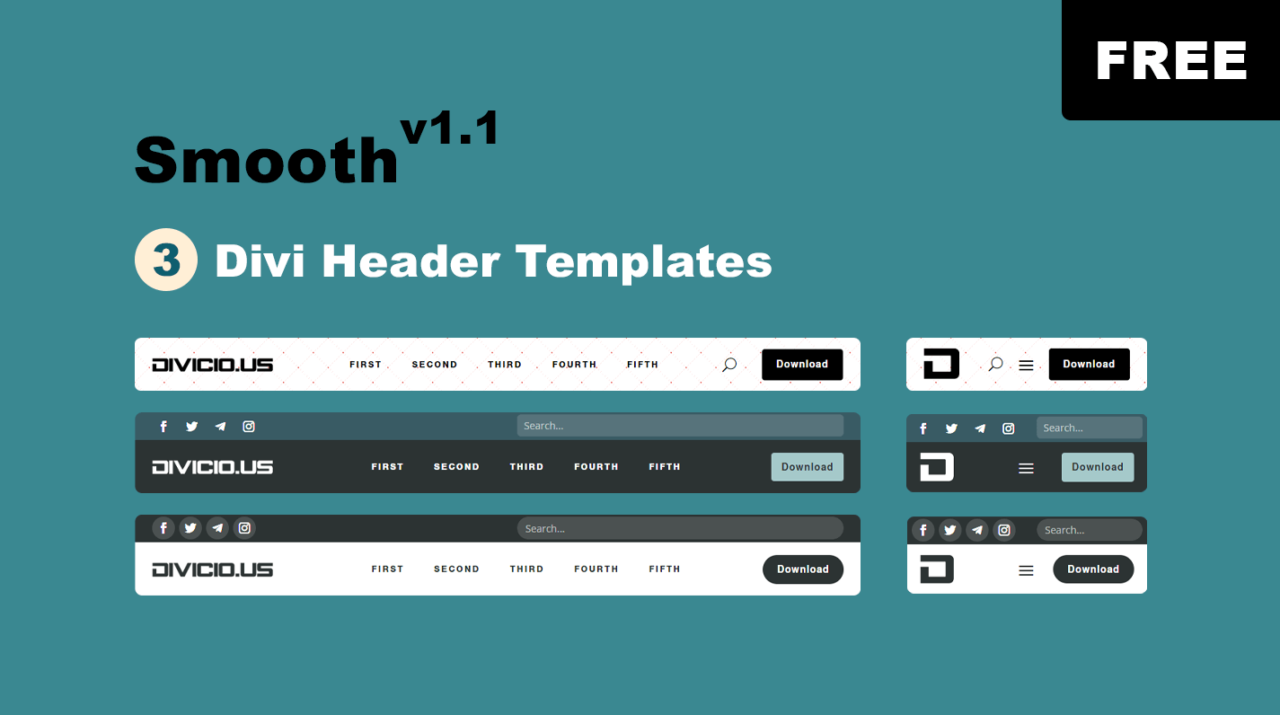 Smooth Divi Header Templates Pack Demos - Divicio.us Demos
