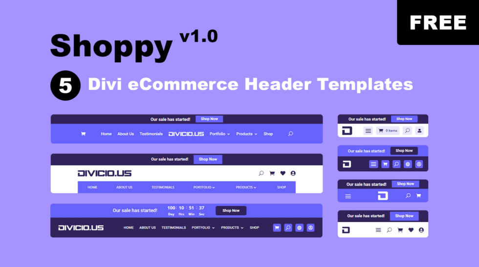 Shoppy Divi eCommerce Header Templates - Divicio.us Demos