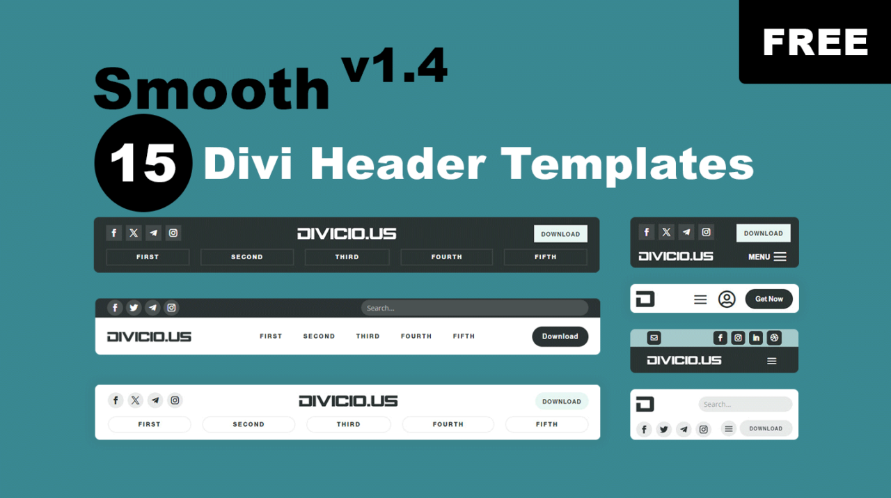Smooth Divi Header Templates Pack Demos - Divicio.us Demos
