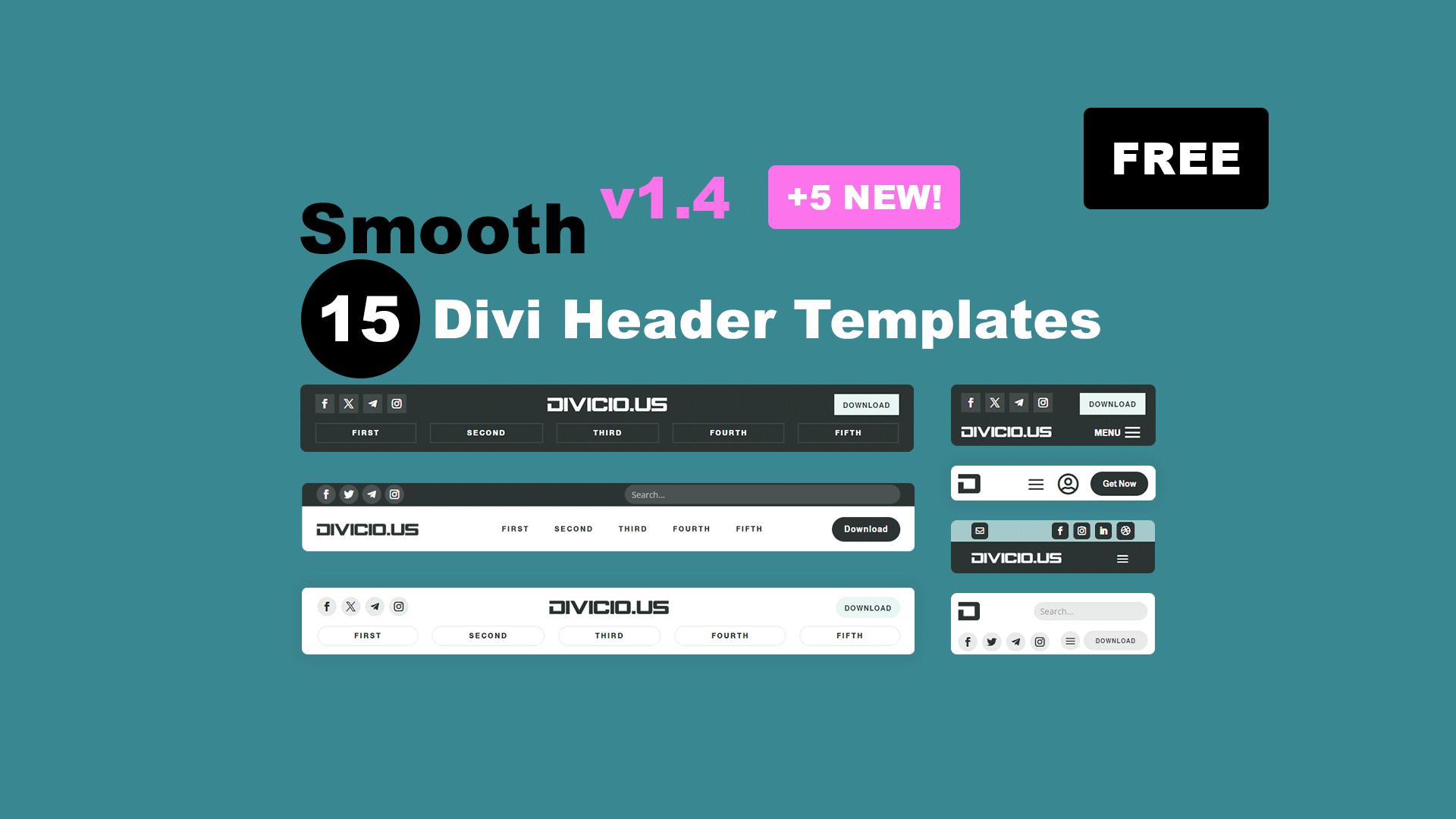 Smooth v1.4: Download 5 New Free Divi Header Templates - Divicio.us